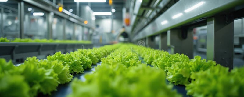Lettuce Heads on Production Line at Food Factory. Automated Production ...