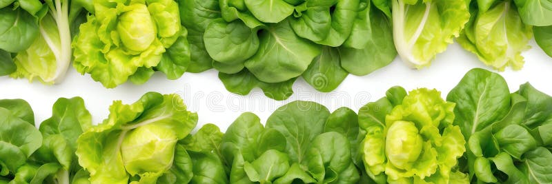 Lettuce Leaves on Border Side on Plain White Background Copyspace Ai ...