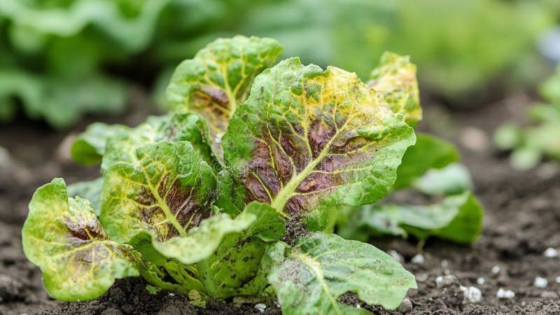 A Lettuce Plant Suffering from Leaf Burn Due To Too Much Fertilizer ...