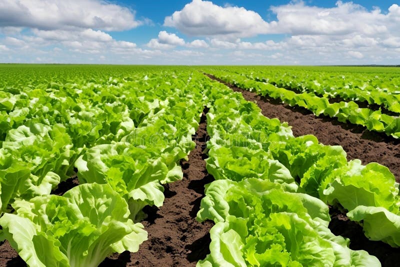 Lettuce Plants in Rows in Farm Field. Stock Illustration - Illustration ...