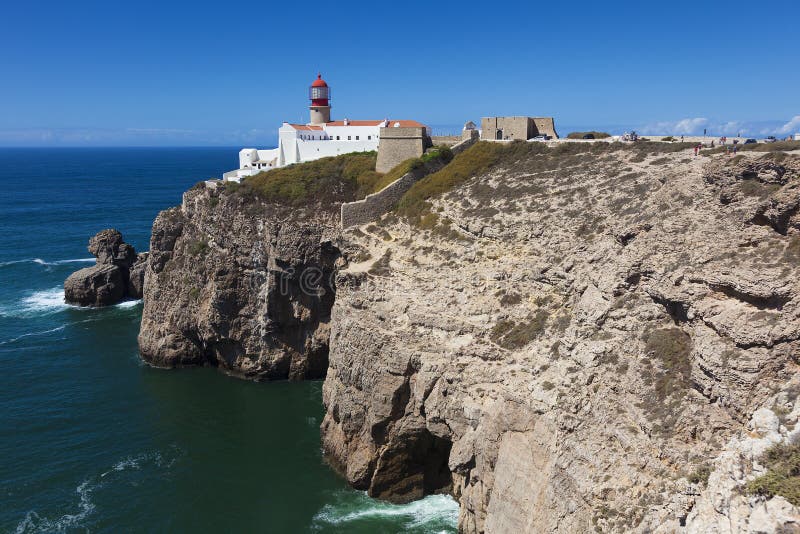 Leuchtturm Bei Cabo De Sao Vicente, Sagres Stockbild - Bild von sonnig ...