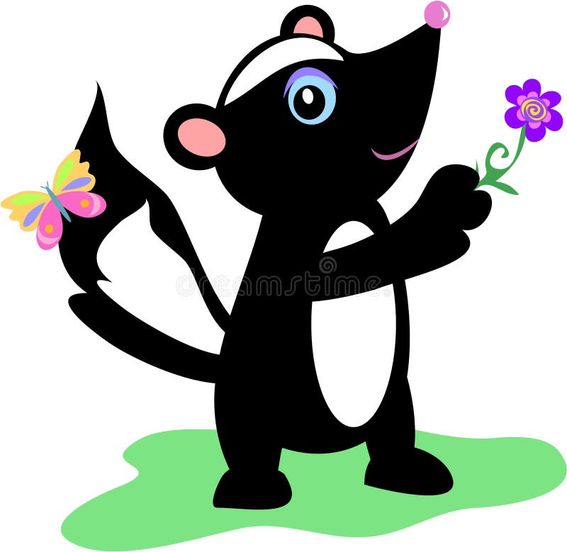 Schattige Stinkdier Met Bloem En Vlinder Vector Illustratie ...