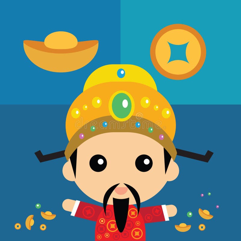 Leuke Chinese God Van Rijkdom Stock Illustratie - Illustration of ...