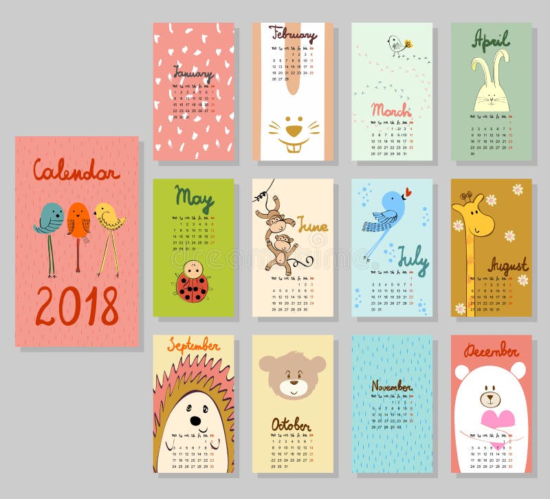 Leuke Kalender 2018 vector illustratie. Illustration of nieuw - 105244197