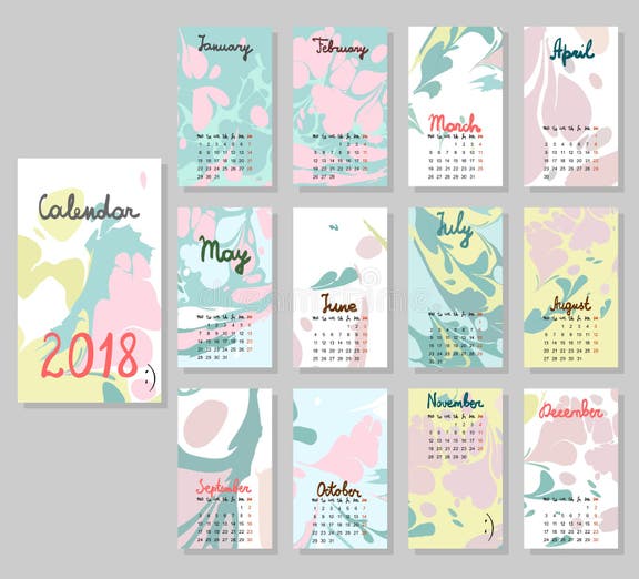 Leuke Kalender 2018 vector illustratie. Illustration of karakter ...