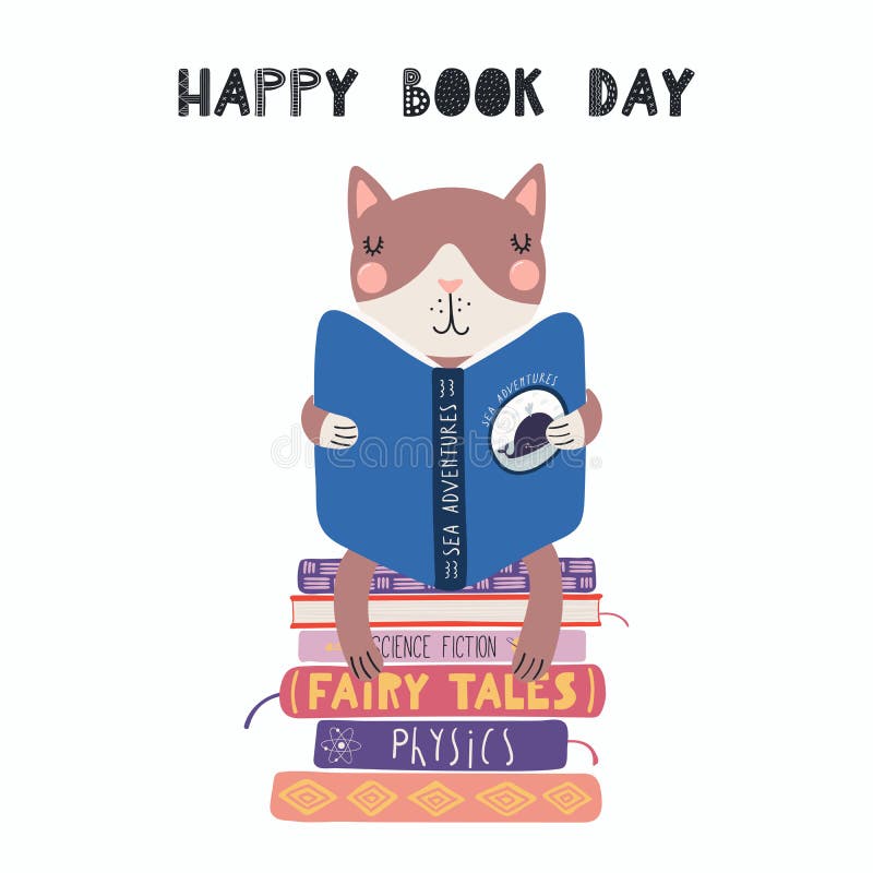 Leuke Kat Die Een Boek Lezen Vector Illustratie - Illustration of ...