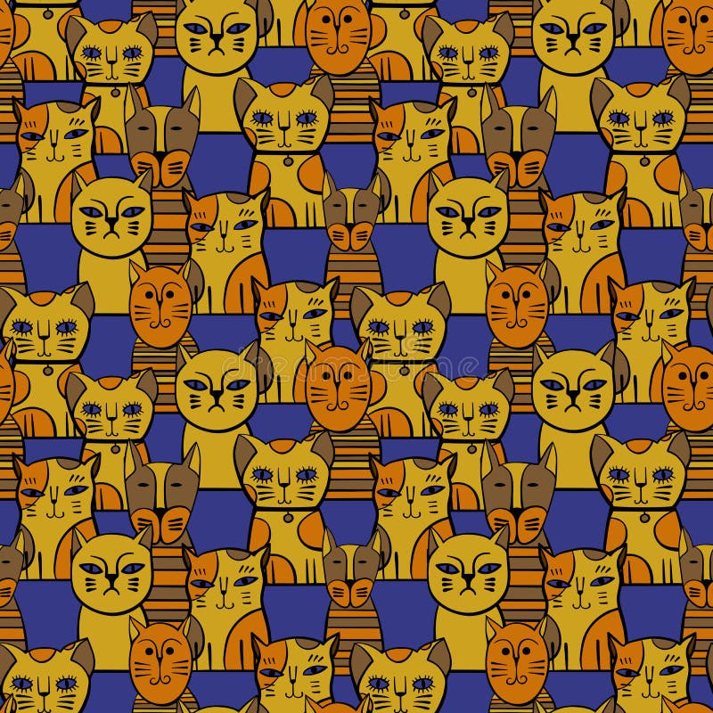 Leuke Katten Beeldverhaal Vector Naadloos Patroon Vector Illustratie ...
