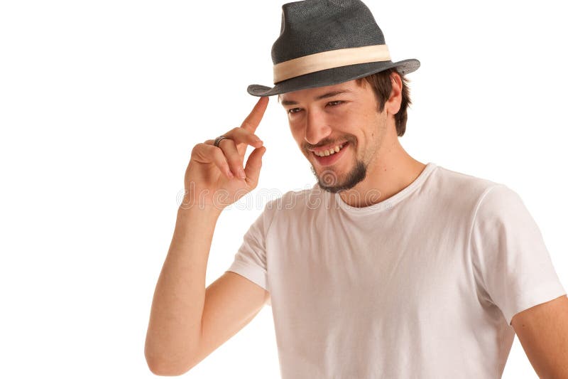 Leuke Kerel Met Een Hoed Op Een Hoofd Stock Afbeelding - Image of zaken ...