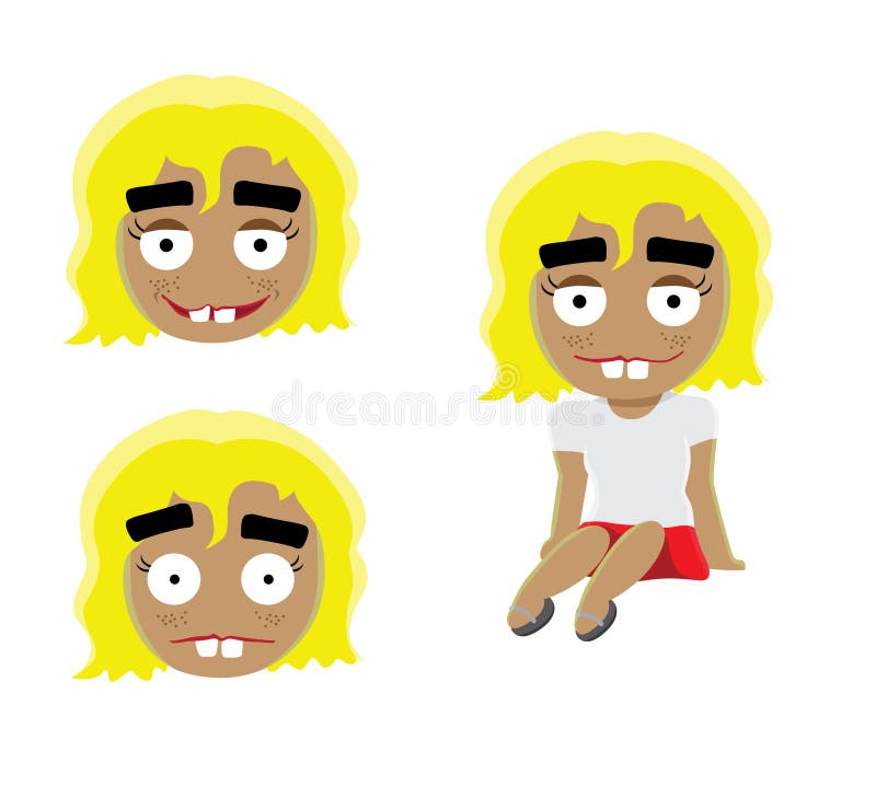 Afbeelding Van Een Lelijk Meisje Met Enorme Gele Oogtanden En Een ...