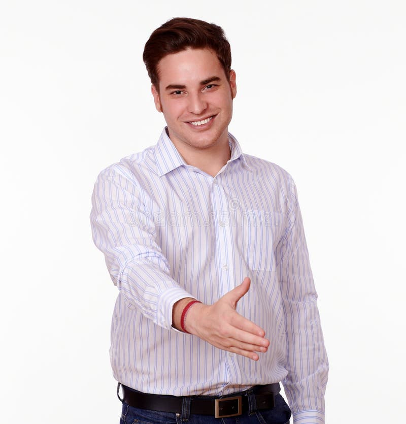 Leuke Mens Die Met Groetteken Glimlachen Stock Foto - Image of glimlach ...