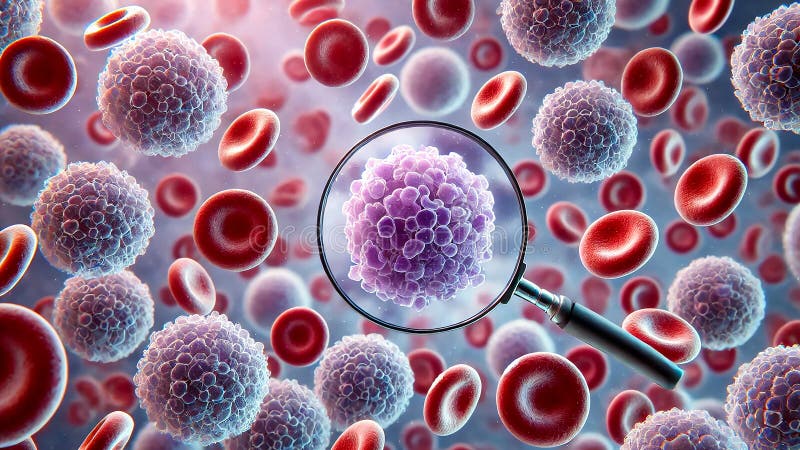 Leukemia Cells Distinct among Normal Blood Under Microscope Stock ...