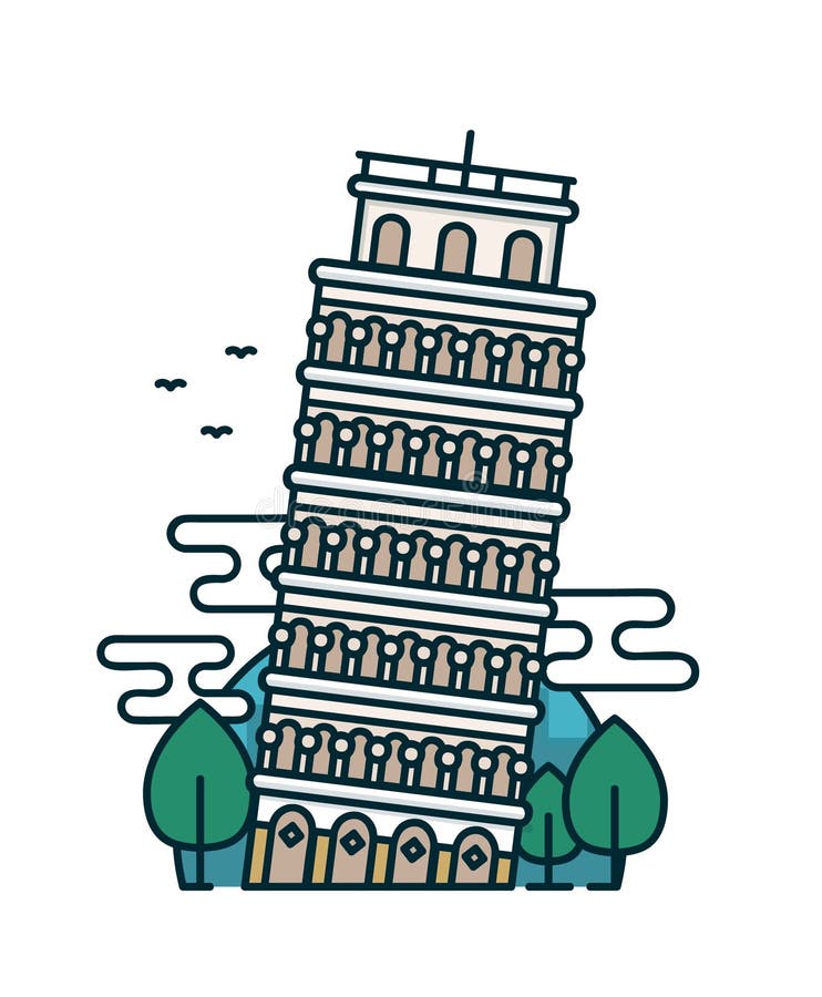 Leunende Toren Van Pisa, Bomen Vector Vector Illustratie - Illustration ...