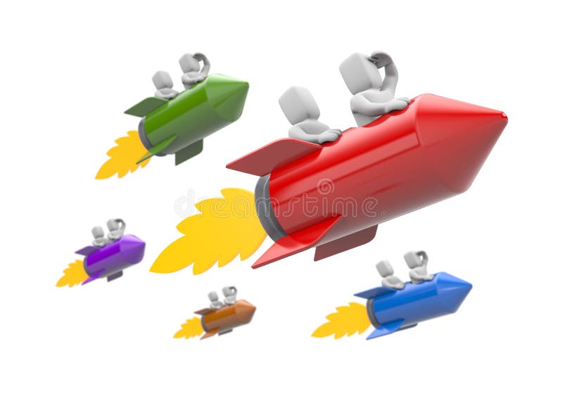 Leute 3d, Die Auf Die Rakete Fliegen Stock Abbildung - Illustration von ...