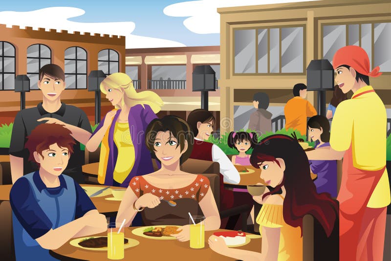 Leute, Die in Einem Restaurant Im Freien Essen Vektor Abbildung ...