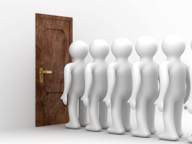 Leute, Die Nacheinander Vor Tür Stehen Stock Abbildung - Illustration ...