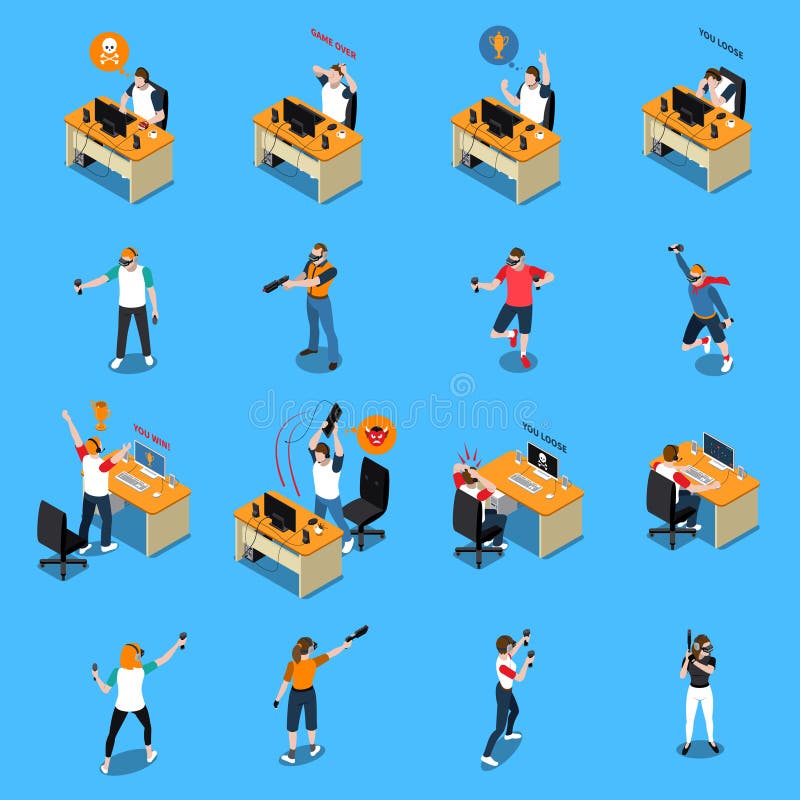 Leute Im Cyber-Sport-isometrischen Satz Vektor Abbildung - Illustration ... Leute Im Cyber-Sport-isometrischen Satz Vektor Abbildung - Illustration ...