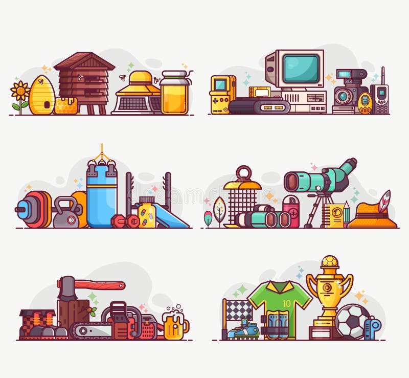 Leute-Interessen, Hobbys Und Beruf-Ikonen Vektor Abbildung ...