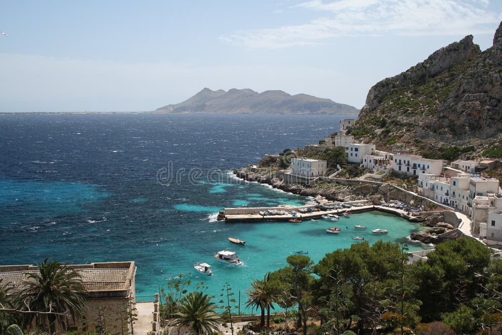 Levanzo harbour stock photo. Image of reflection, houses - 13718448