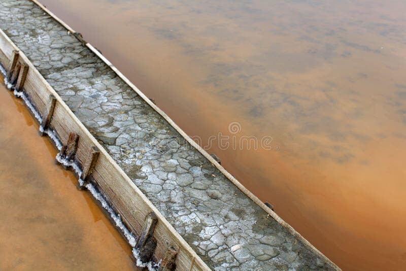 Levee at the Salt Flats Pools Filled with Brine Stock Photo - Image of ...