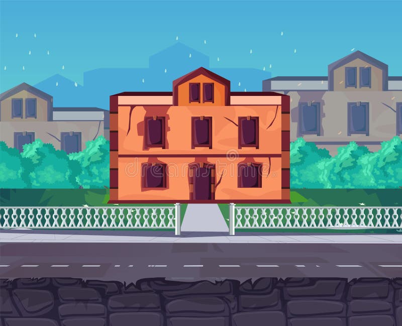 Game Background Cartoon , 2D Game, Old House on the Road Stock Vector ...