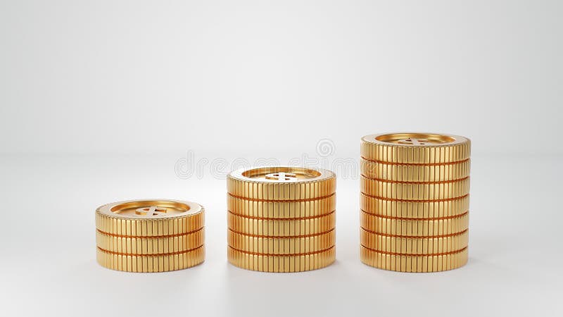 Level of Coin Stacks in White Background. 3D Render Images. Money ...