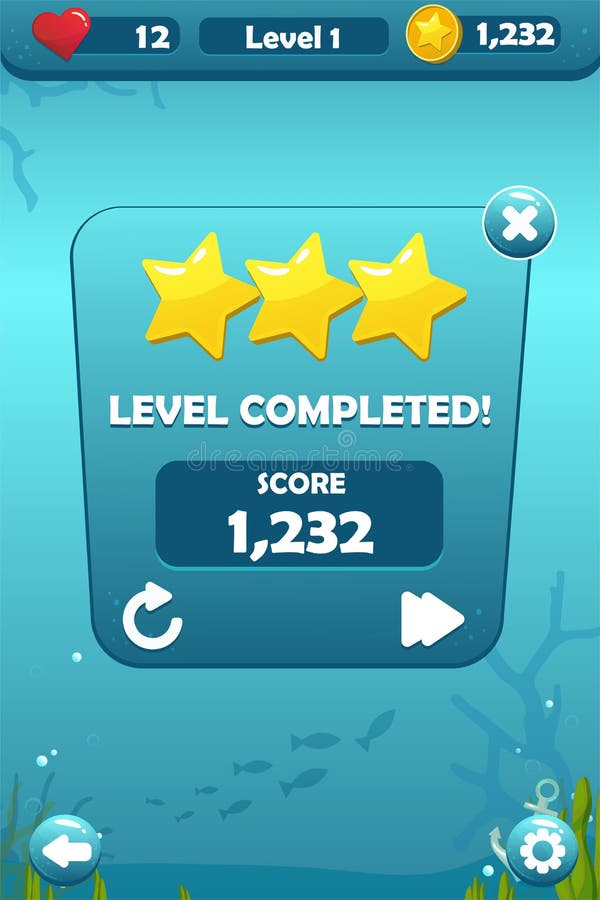 Level Completed Screen for Underwater Game Concept Stock Vector ...