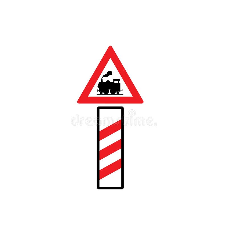 Level Crossing with Barrier Ahead Sign. Vector Illustration. EPS 10 ...