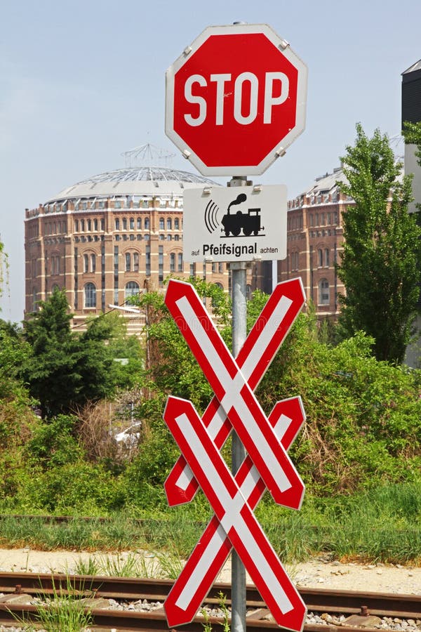 Level Crossing with Barrier or Gate Ahead Road Sign, Isolated Signpost ...