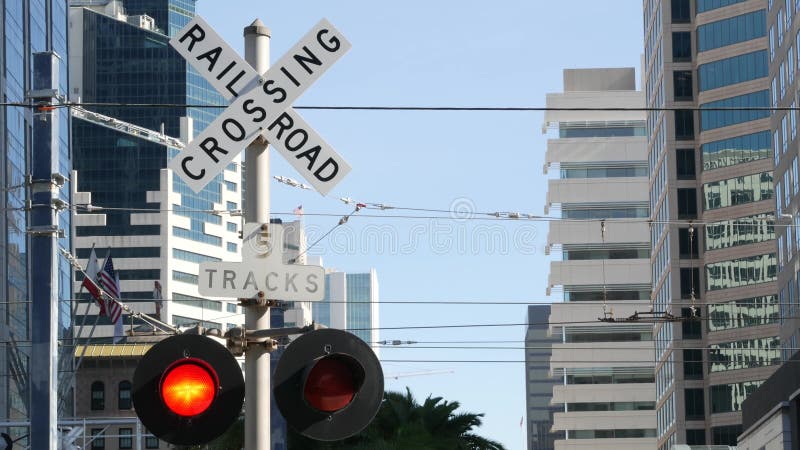 Level Crossing Warning Signal in USA. Crossbuck Notice and Red Traffic ... Level Crossing Warning Signal in USA. Crossbuck Notice and Red Traffic ...