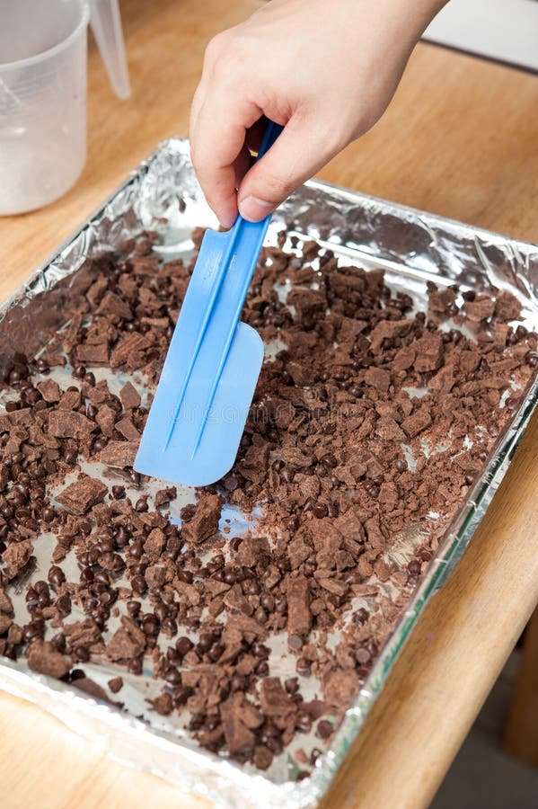 Level Down Chocolate Preparing for Bake Chocolate Cake or Browny Stock ...