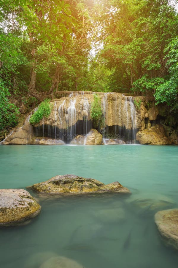 Level 2 of Erawan Waterfall in Kanchanaburi, Thailand Stock Image ...
