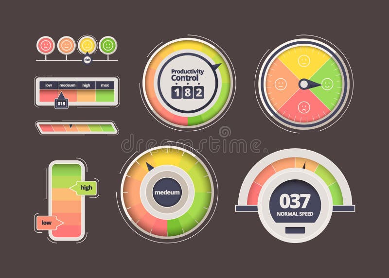 Level Indicator. Power Measurement Counters with Various Scale Colors ...