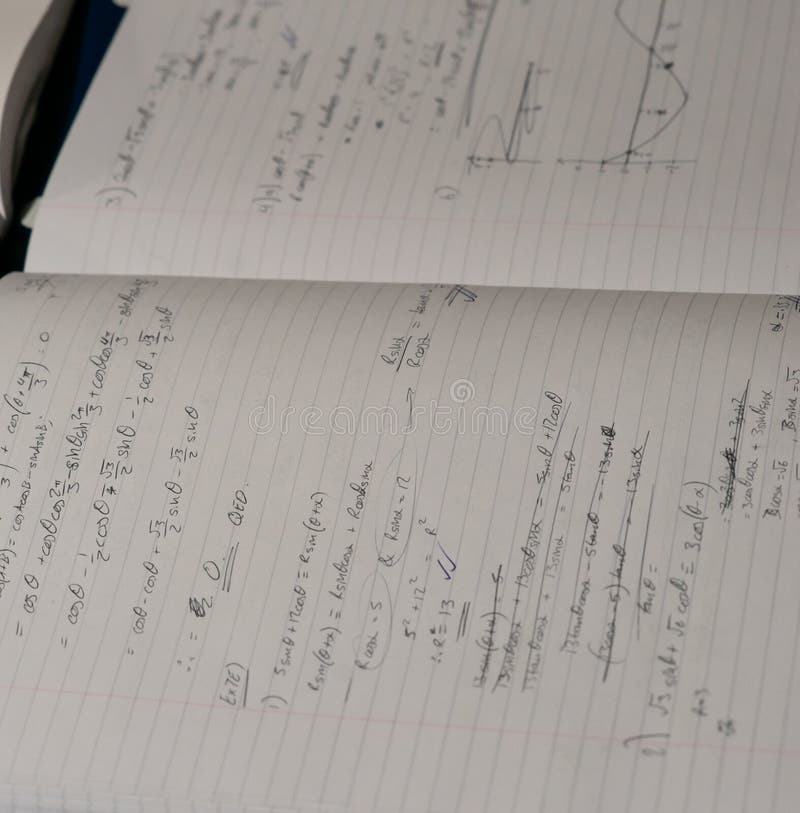 A Level Maths Student Exercise Book Stock Photo - Image of calculations ...