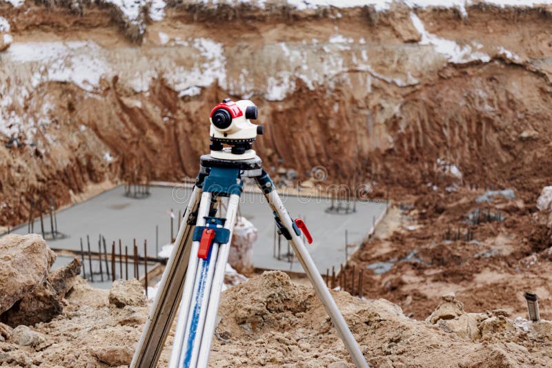 Level on the Pile Field. Geodetic Construction Equipment for the ...