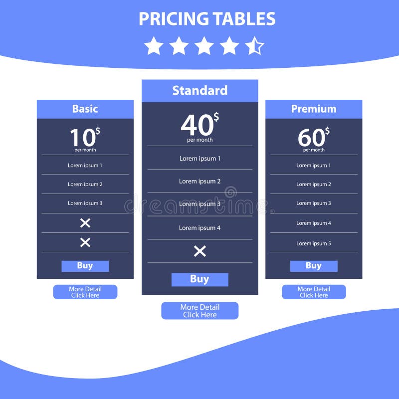 3 Level Price Table Template with Three Plan Stock Vector ...