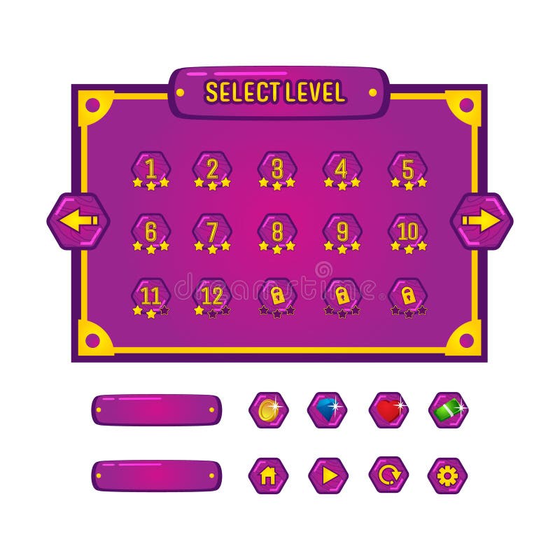 Level Selection and Button Game Ui Set Design Vector Stock Illustration ...