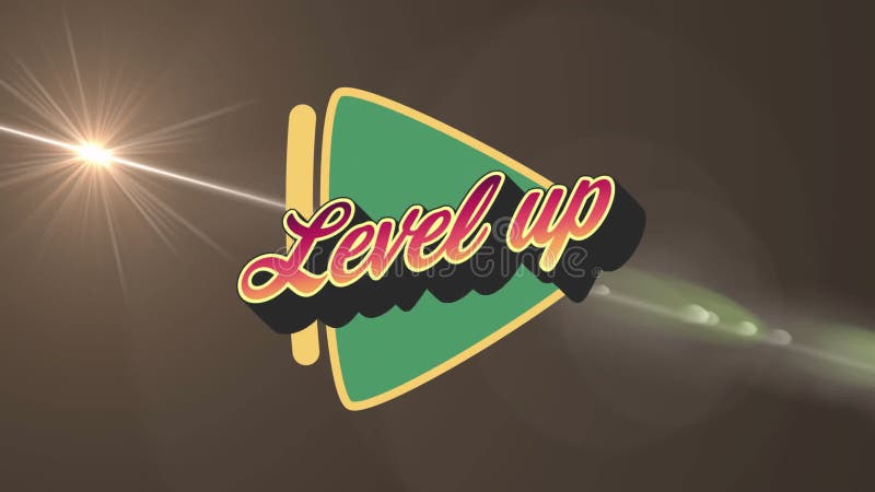 Level Up Text Animation with Dynamic Light Effects on Brown Background ...