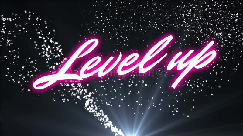 Level Up Text Animation Over Sparkling Light Effects on Dark Background ...