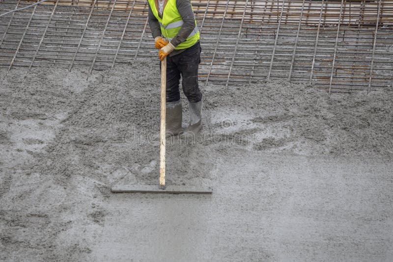 Leveling the Concrete Floor of the Foundation Formwork Stock Image ...