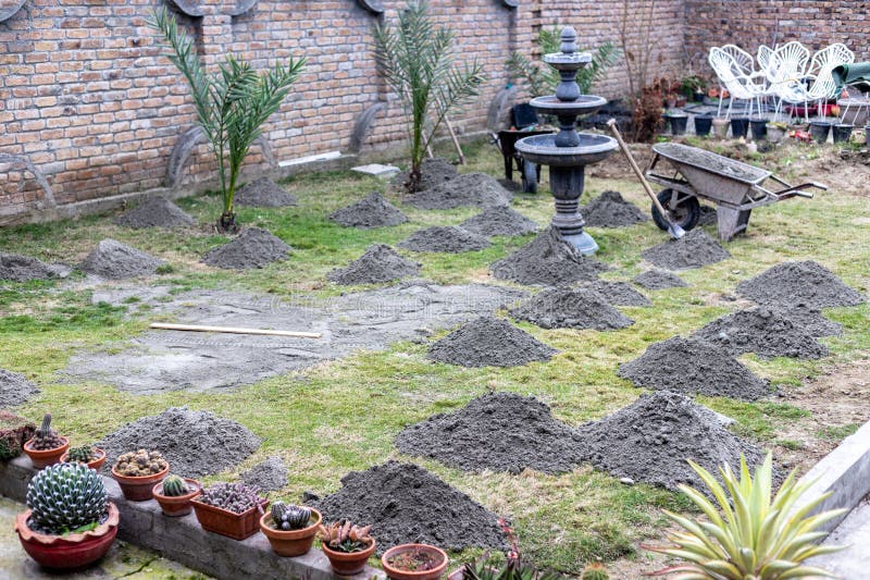 Leveling Lawn with a River Sand Stock Image - Image of landscaping ...