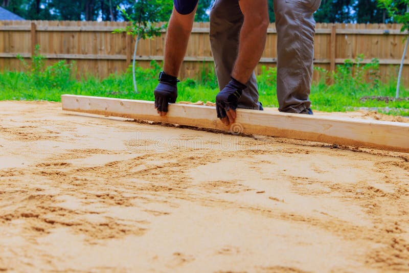 Leveling Sand when Preparing Platform before Newly Installing Swimming ...