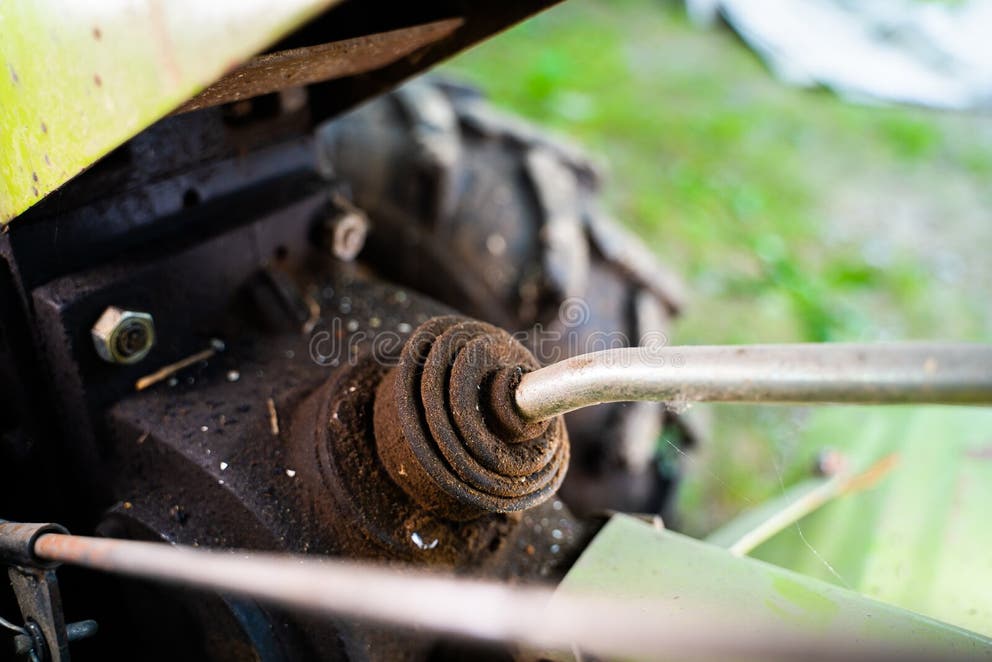 Lever Connecting the Cutter Drive on a Walk-behind Tractor Close-up ...
