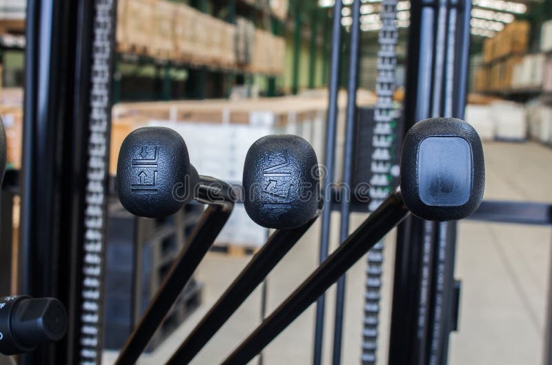 The Lever Hydraulic System of Forklifts. Stock Photo - Image of forks ...