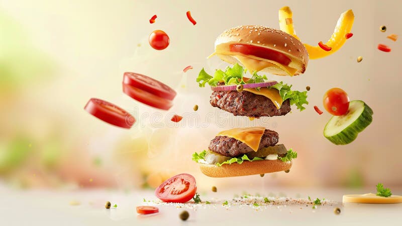 Levitate Exploded Complete Grilled Beef Burger, Chesse, Tommato Slice ...