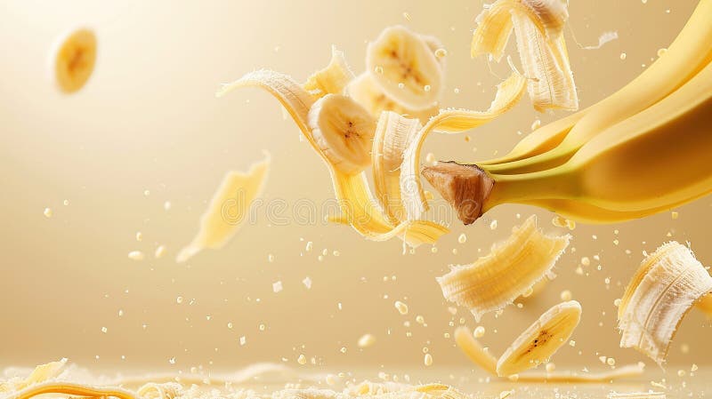 Levitate Exploded Groups of Banana Peel, Milk, Straw on Blur Pastel ...