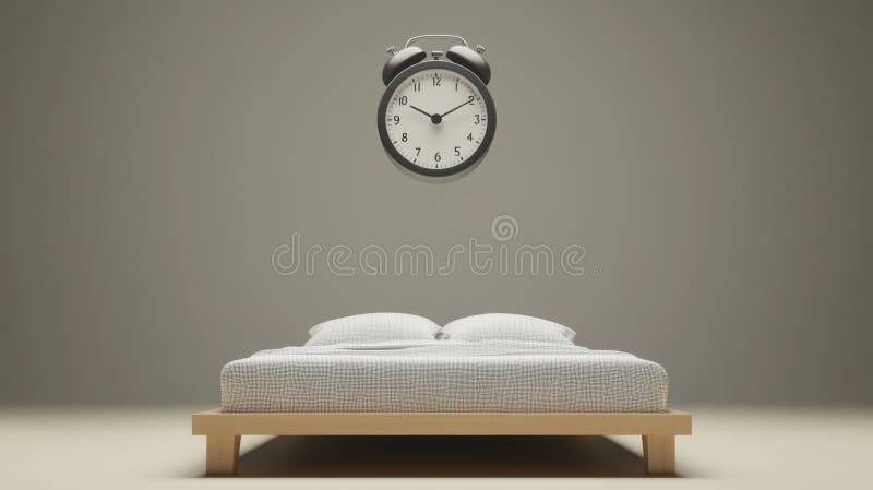 Levitating Alarm Clock Over Minimalist Modern Bed Concept Stock Photo ...