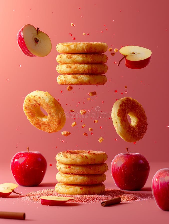 Levitating Apple Slices and Crispy Apple Chips on a Dynamic Pink ...