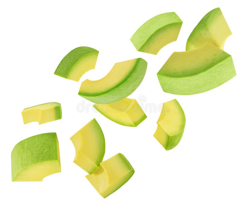 Levitating Avocado Pieces Isolated on White. Flying Avocado Fruit ...