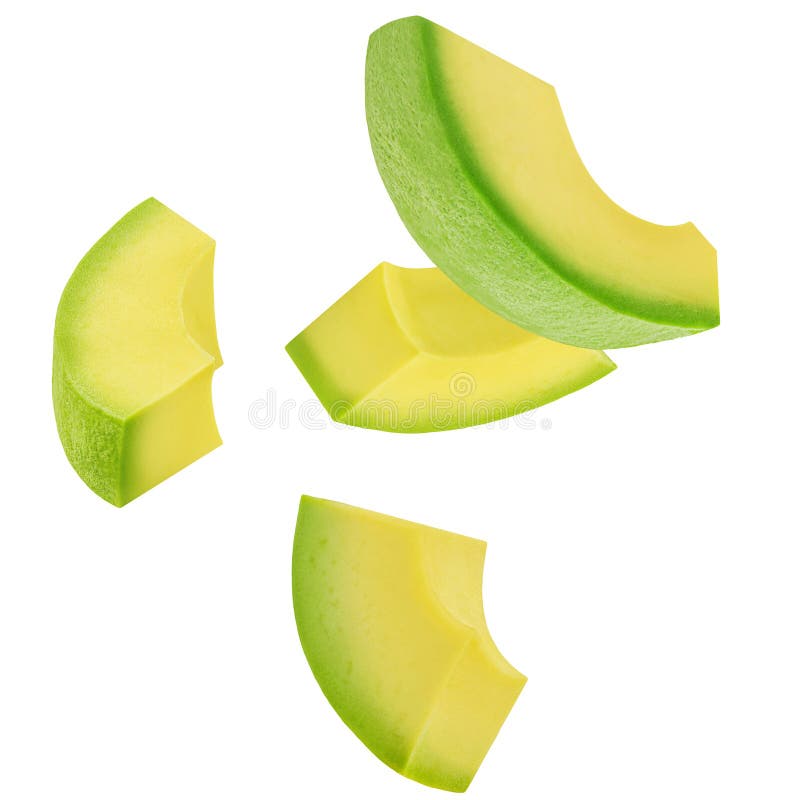 Levitating Avocado Pieces Isolated on White. Flying Avocado Fruit ...