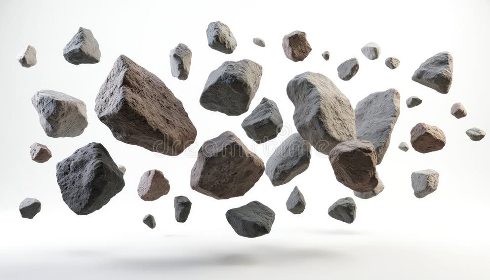 Levitating Broken Rocks in the Air on a Transparent Background. Debris ...